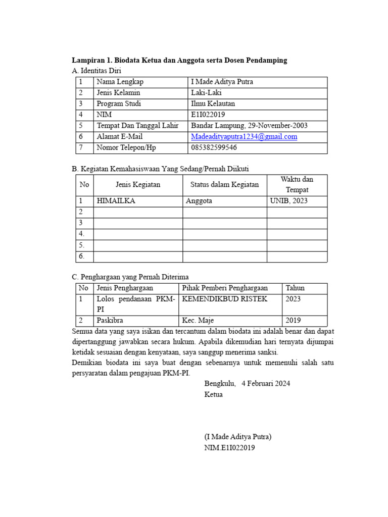 Biodata Anggota Tim Ilmu Kelautan | PDF