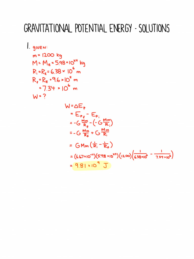Gravitational Potential Energy Solutions | PDF