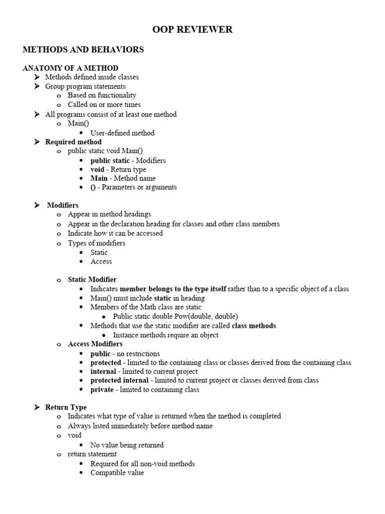 Oop Reviewer | PDF | Method (Computer Programming) | Class (Computer ... Oop Reviewer | PDF | Method (Computer Programming) | Class (Computer ...