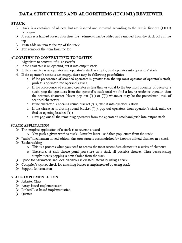 DATA STRUCTURES AND ALGORITHMS REVIEWER | PDF | Control Flow | Computer Engineering