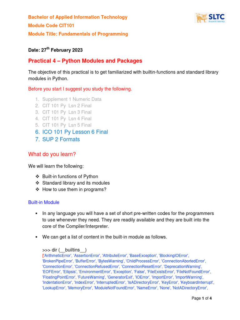 CIT 101 Practical 04 Final | PDF | Numbers | Python (Programming Language) CIT 101 Practical 04 Final | PDF | Numbers | Python (Programming Language)