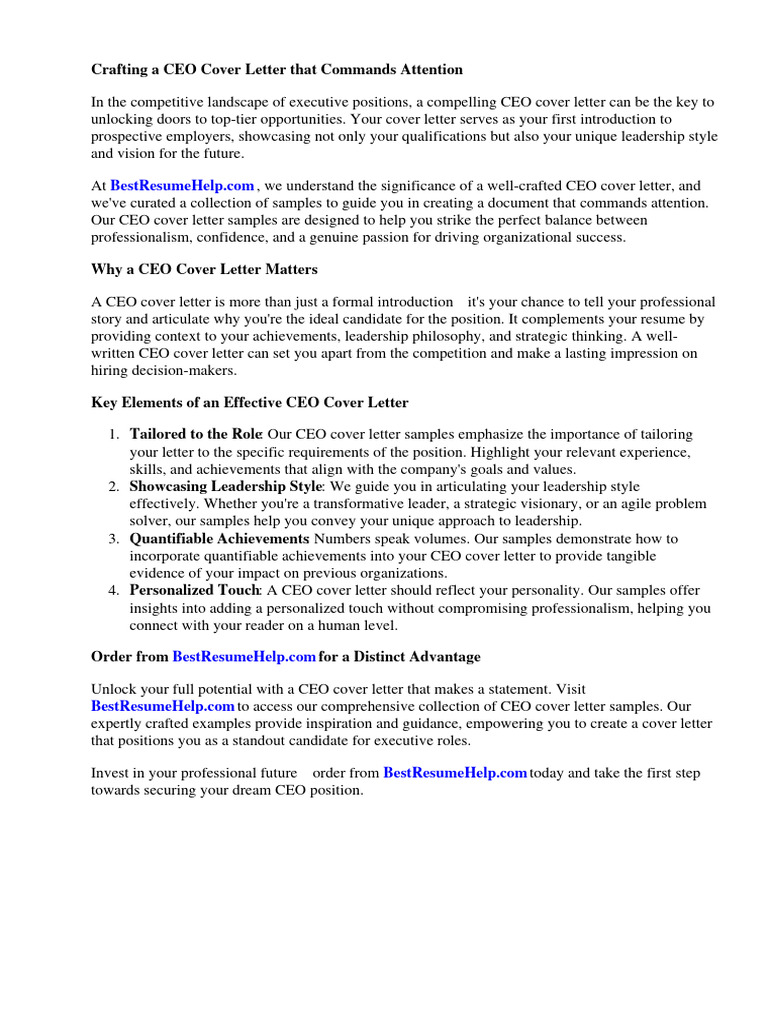 Ceo Cover Letter Samples Free | PDF | Leadership | Résumé Ceo Cover Letter Samples Free | PDF | Leadership | Résumé