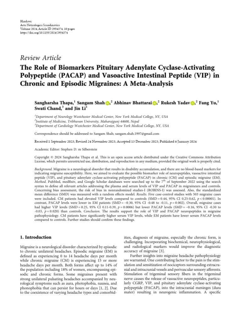 The Role of Biomarkers Pituitary Adenylate Cyclase | PDF | Medicine ...