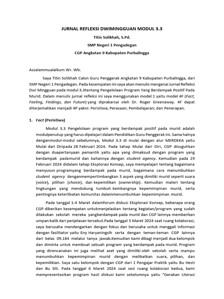Jurnal Refleksi Dwimingguan Modul 3.3 Titin Solikhah | PDF