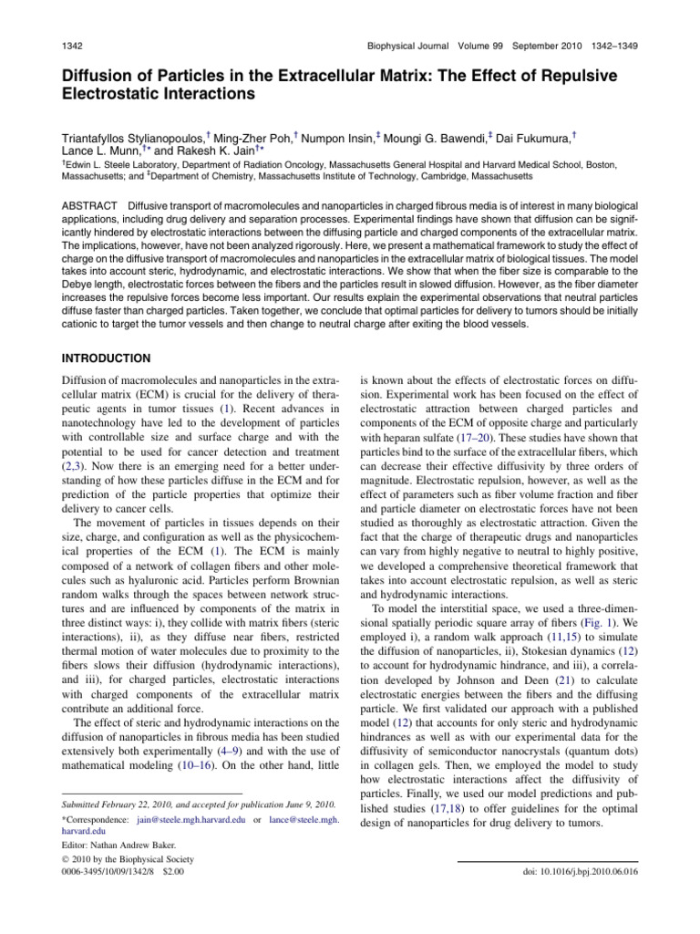 Diffusion of Particles in The Extracellular Matrix The Effect of Repulsive Electrostatic ...