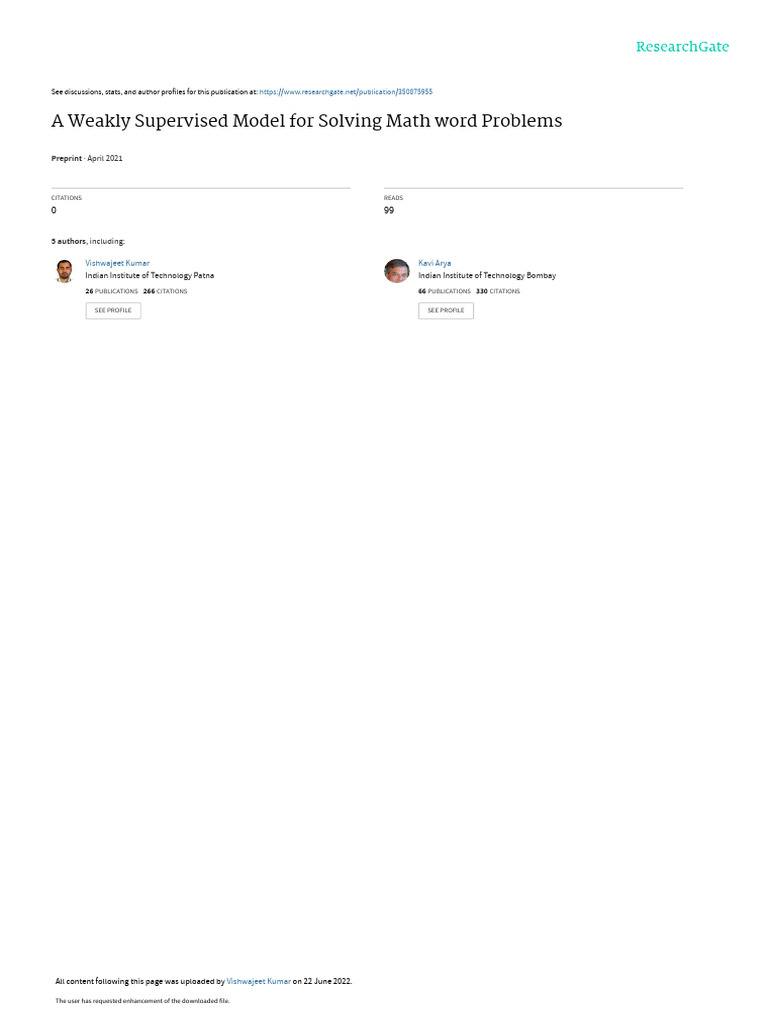 A Weakly Supervised Model For Solving Math Word PR | PDF | Science | Cybernetics
