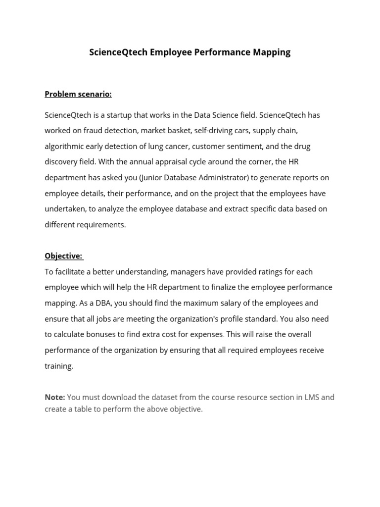Cep 1 Employee Performance Mapping Problem Statment | PDF | Databases | Information Retrieval