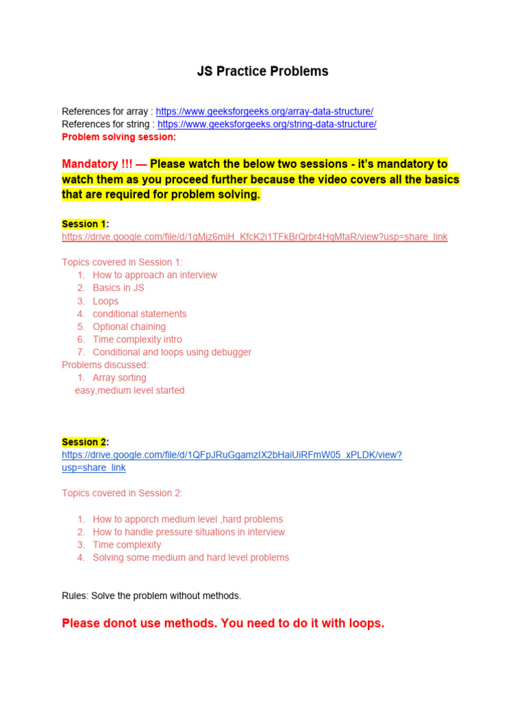 Js Practice Problems Pdf Parameter Computer Programming String Computer Science