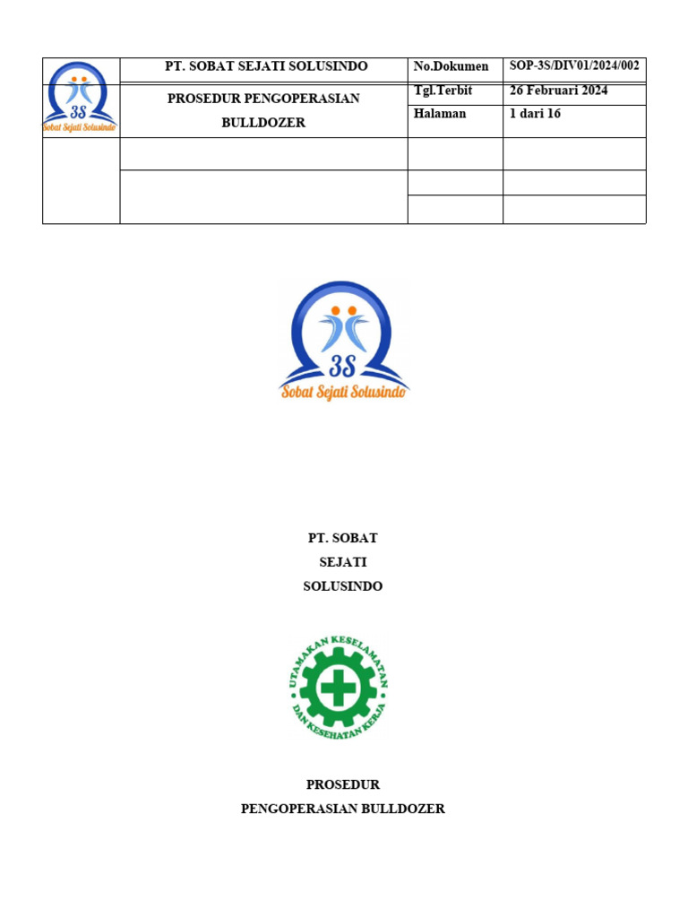 Sop Bulldozer Pt. Sobat Sejati Solusindo | PDF