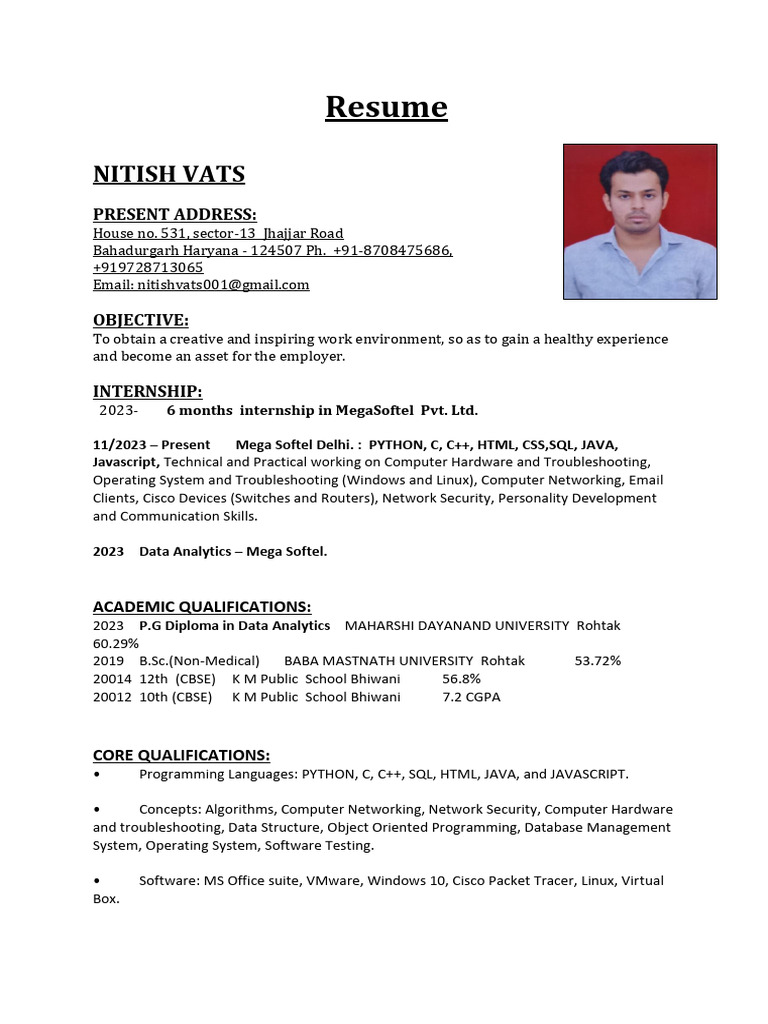 Resume(Nitish Vats) | PDF