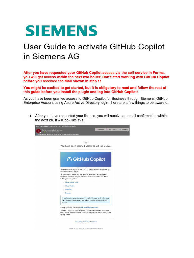 Activate GitHub Copilot at Siemens | PDF | Login | Software