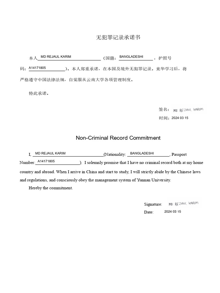 Non-Criminal Record Commitmen | PDF