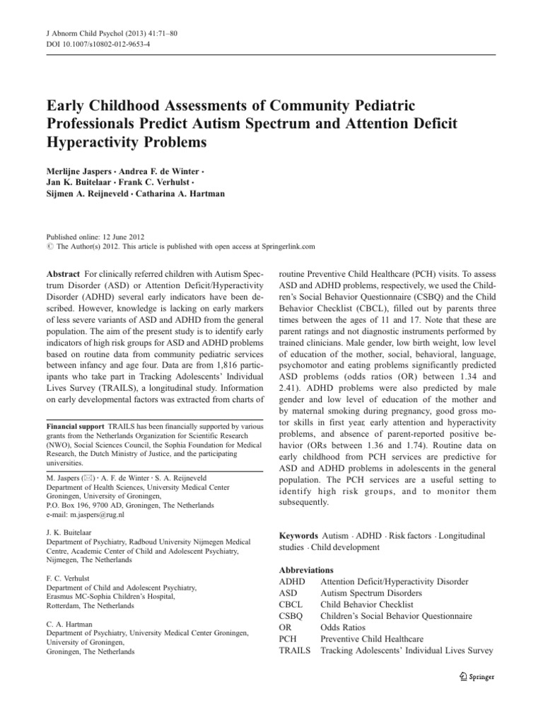 Early Childhood Assessments of Community Pediatric.. | Download Free PDF | Attention Deficit ...