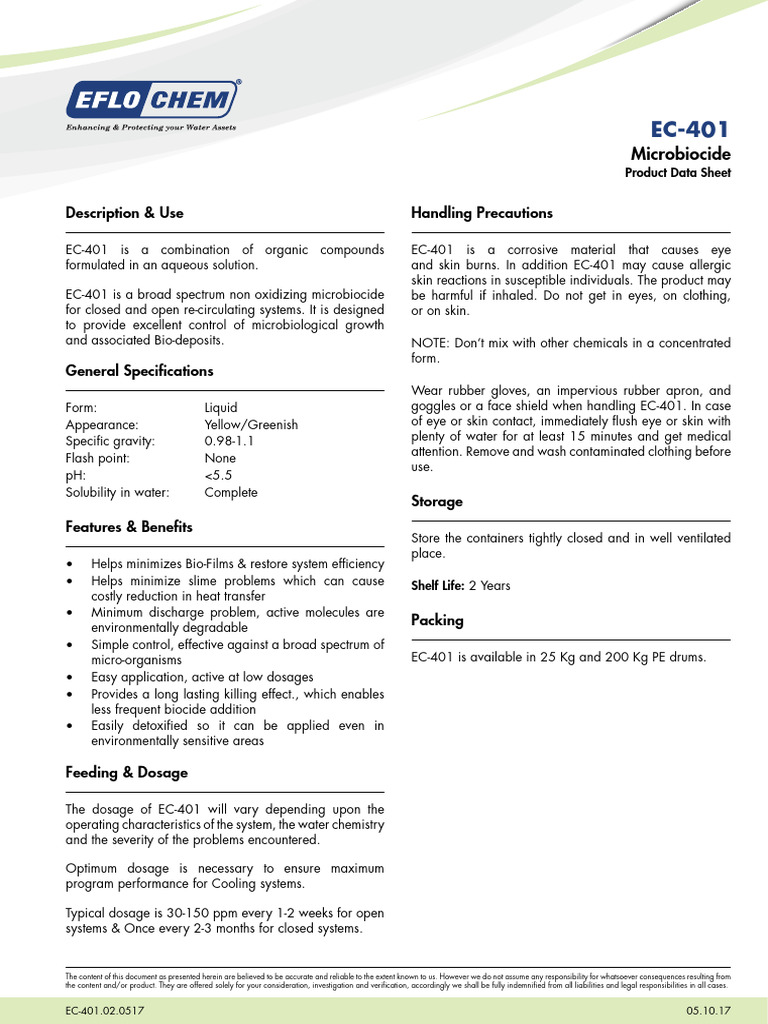 Chiller Biocide Data Sheet | Download Free PDF | Disinfectant ...
