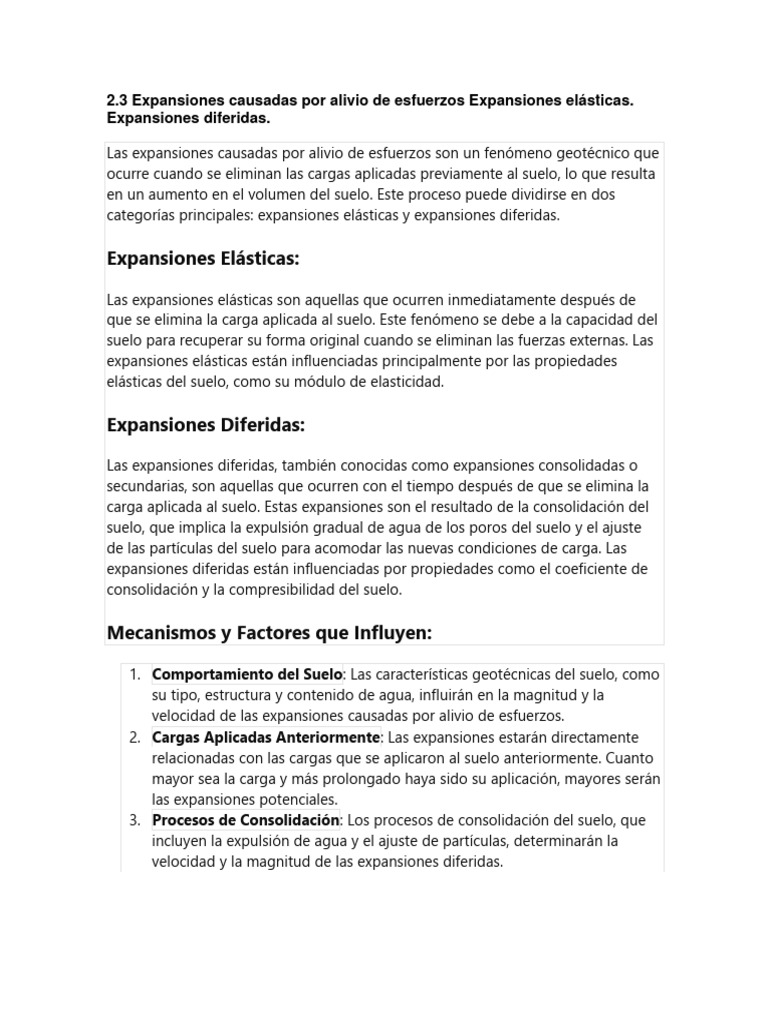 Expansiones del Suelo por Alivio de Esfuerzos | PDF | Suelo | Entorno ...