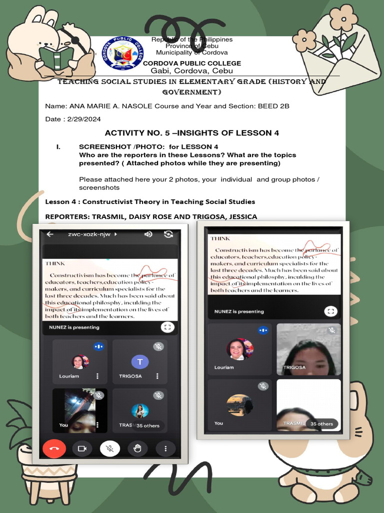 SSC 102 Activity No 5 Lesson 4 | PDF | Constructivism (Philosophy Of ...