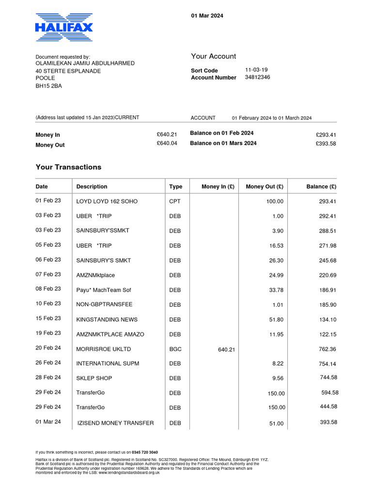 Jamiu - Halifax Statement Mar1 | PDF