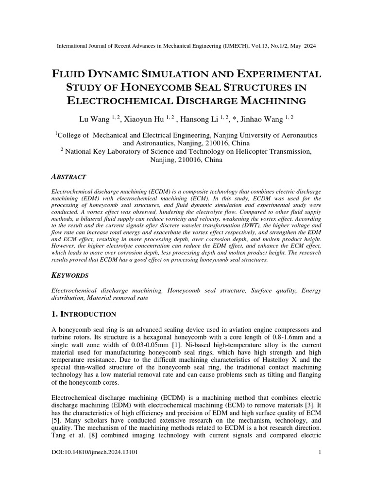 Fluid Dynamic Simulation and Experimental Study of Honeycomb Seal Structures in Electrochemical ...