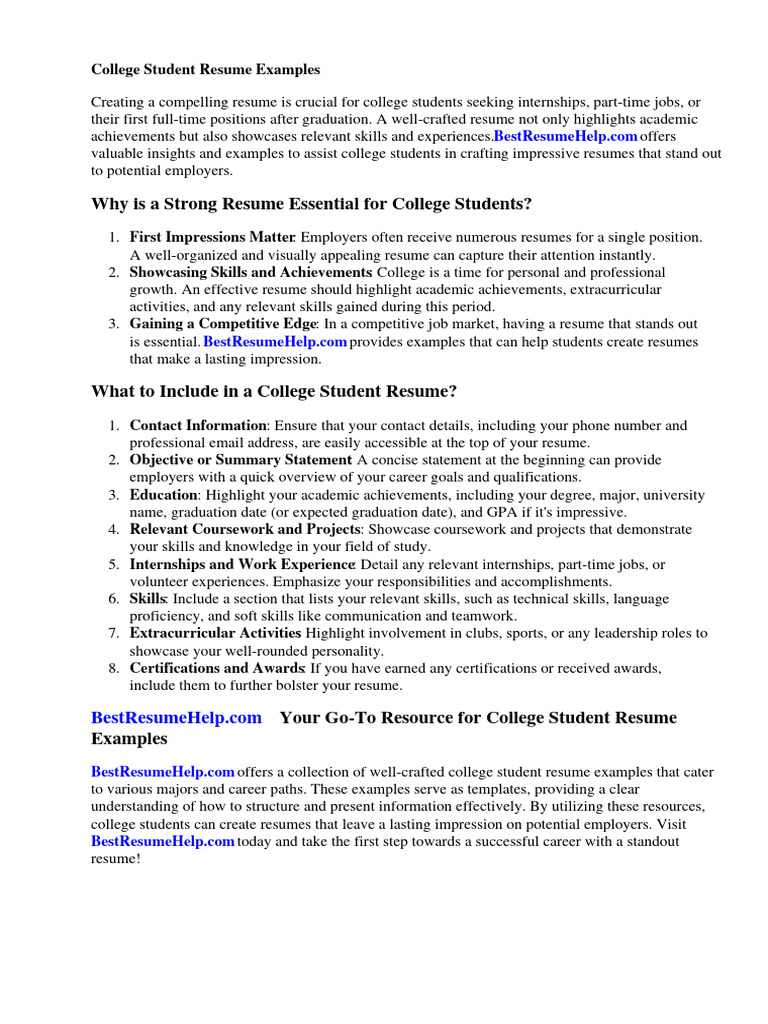 College Student Resume Examples | PDF | Résumé | Internship