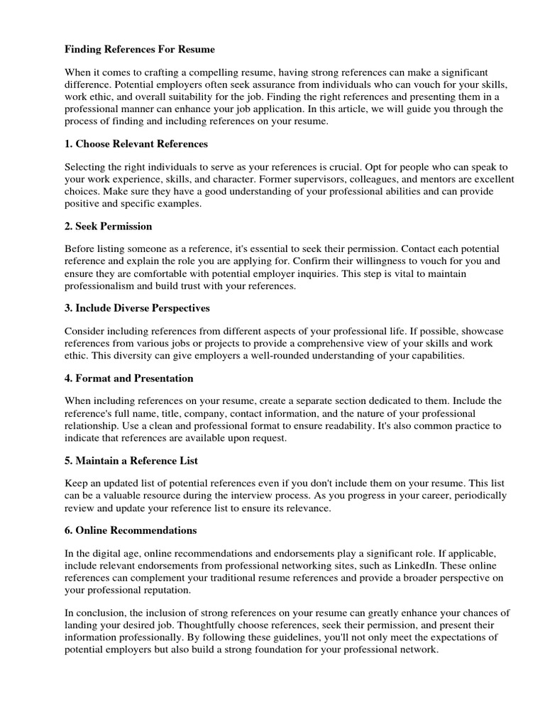 Finding References for Resume | PDF | Résumé | Business