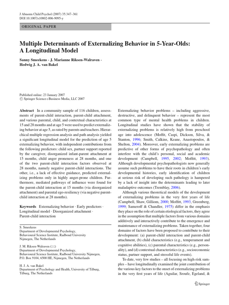 Multiple Determinants of Externalizing Behavior in 5-Year-Olds | PDF | Attachment Theory | Family