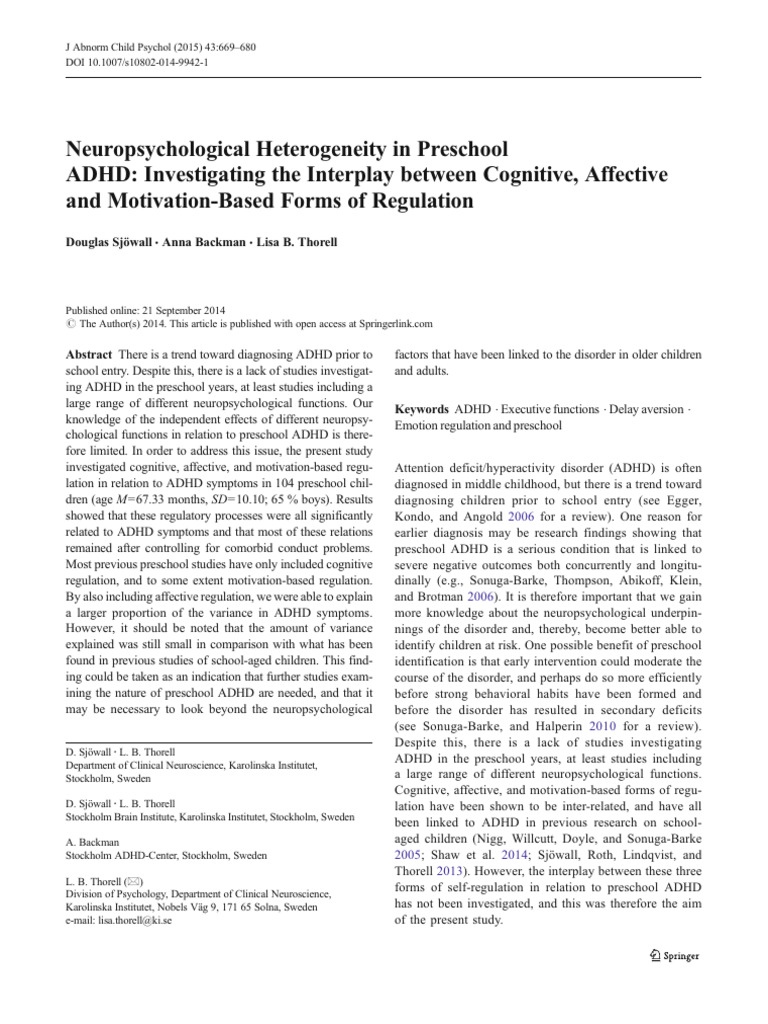Neuropsychological Heterogeneity in Preschool ADHD | PDF | Attention ...