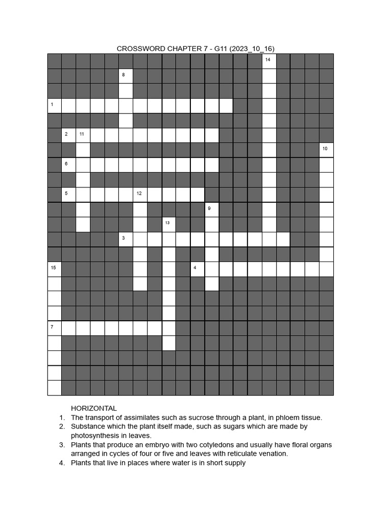 Plant Transport Systems Crossword | PDF | Leaf | Tissue (Biology)
