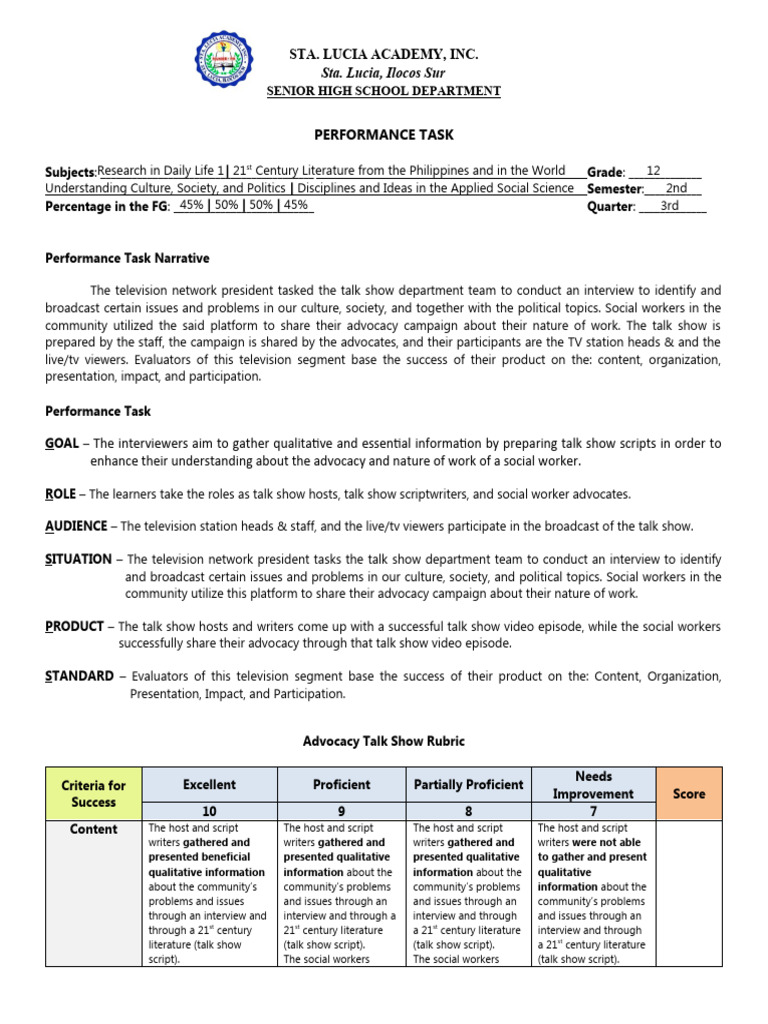 Integrated Performance Task RDL Et. Al. | PDF | Communication | Human ...