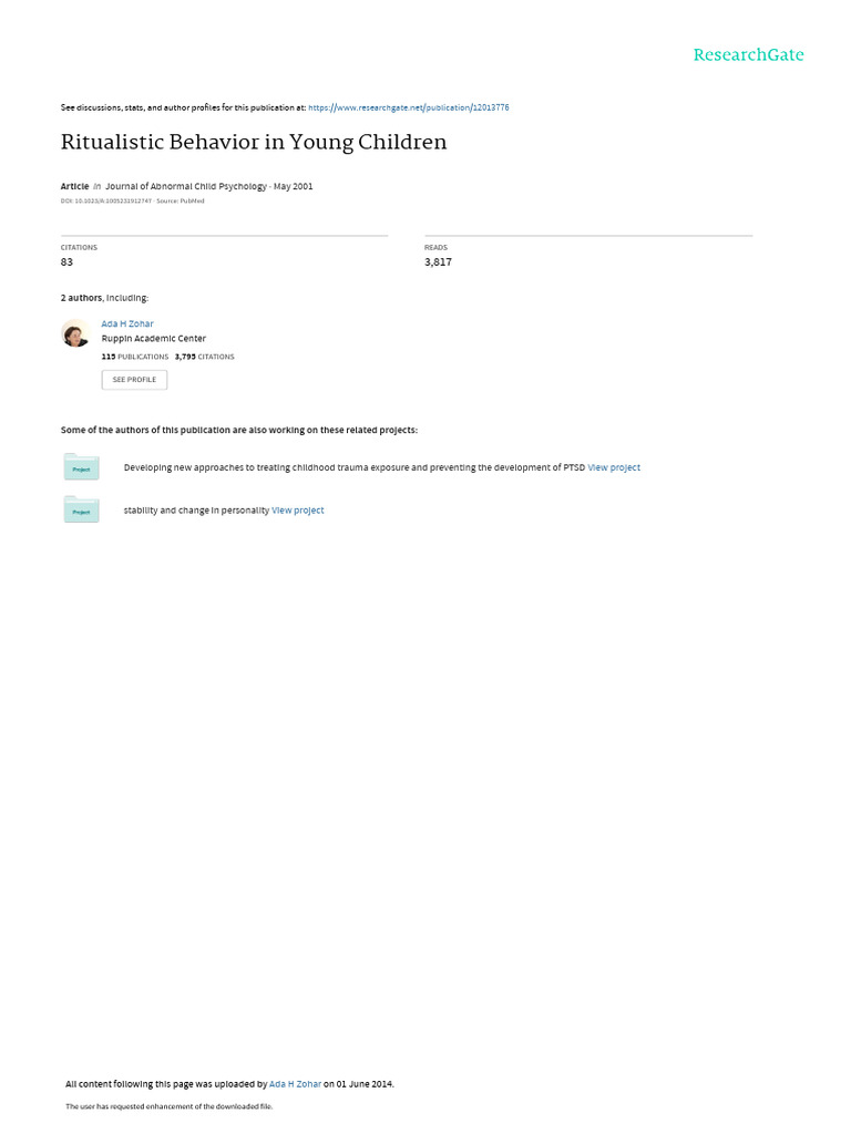 Ritualistic behavior in young children | PDF | Obsessive–Compulsive ...