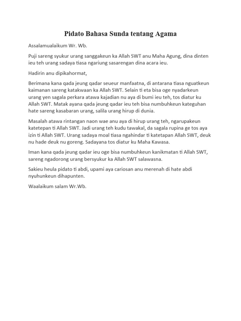 Pidato Bahasa Sunda Tentang Agama | PDF