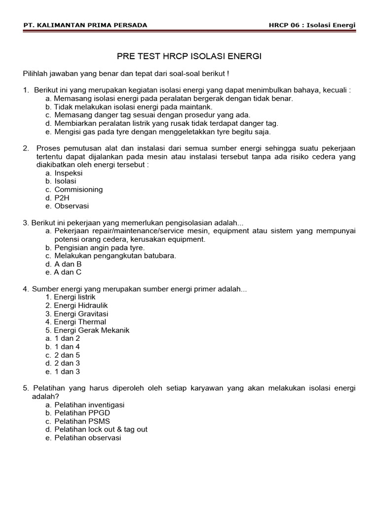 HRCP TEST Isolasi Energi Rev | PDF