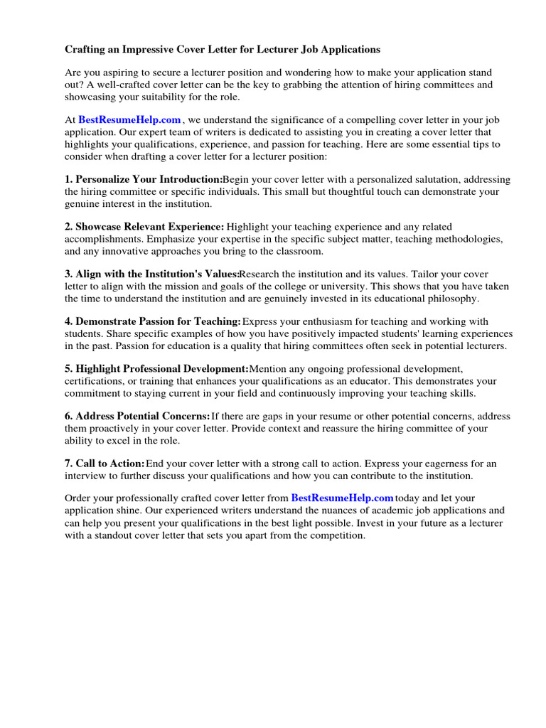 Cover Letter For Lecturer Job Application | PDF | Résumé | Recruitment