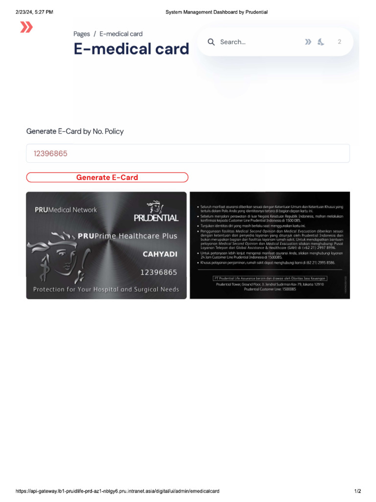 Kartu Asuransi Prudential Ecard | PDF