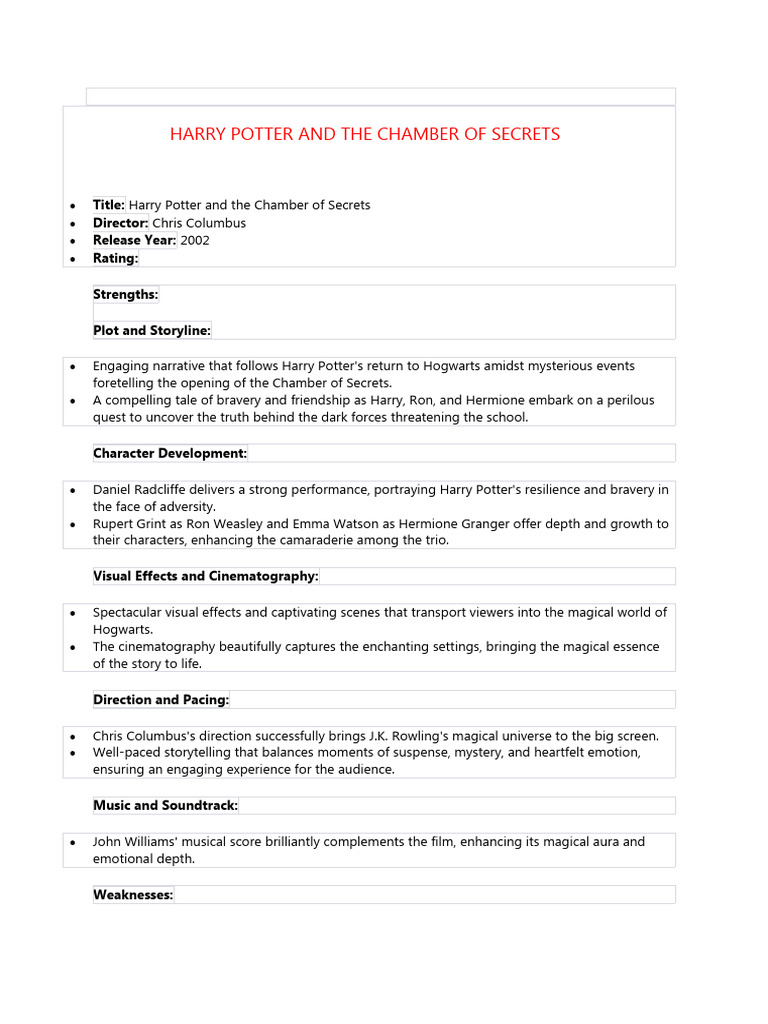 Chamber of Secrets Film Review | PDF | Harry Potter