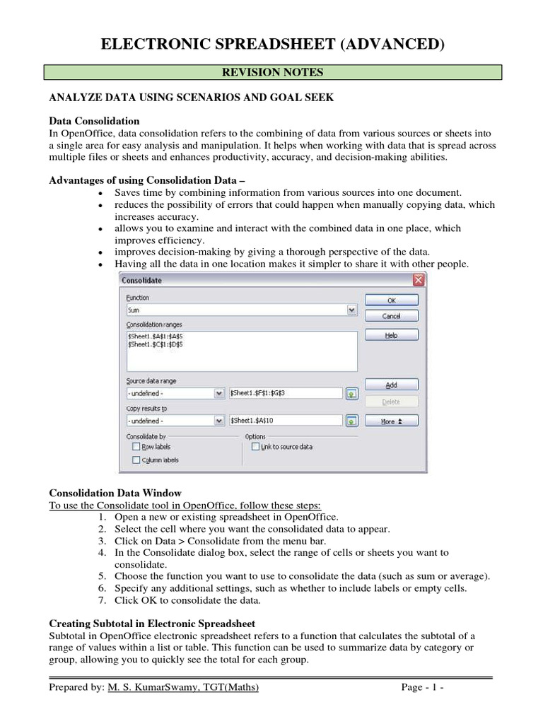 02 Electronic Spreadsheet Advanced Revision Notes | PDF | Spreadsheet ...