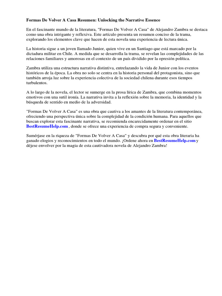 Resumen de "Formas de Volver a Casa" | PDF