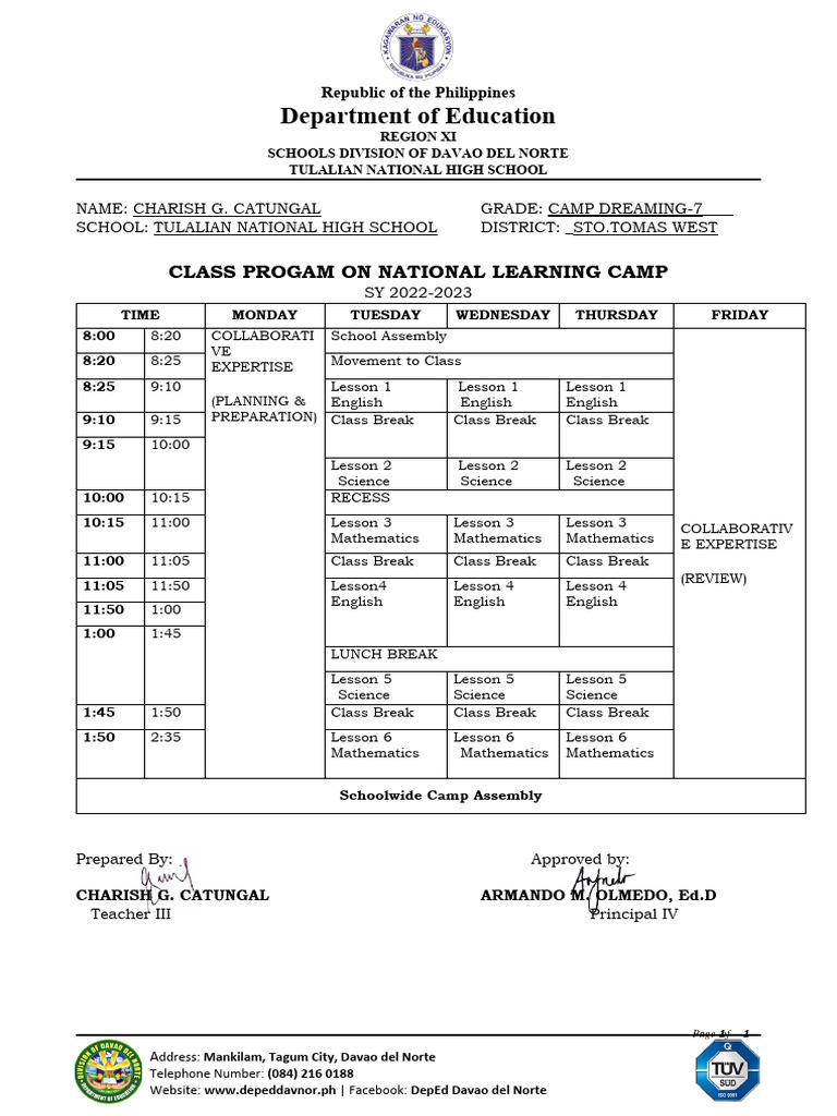 CLASS PROGRAM FOR NLC Science | PDF