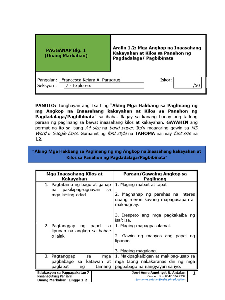 Q1-Pagganap Blg. 1 - Paggawa NG Tsart | PDF