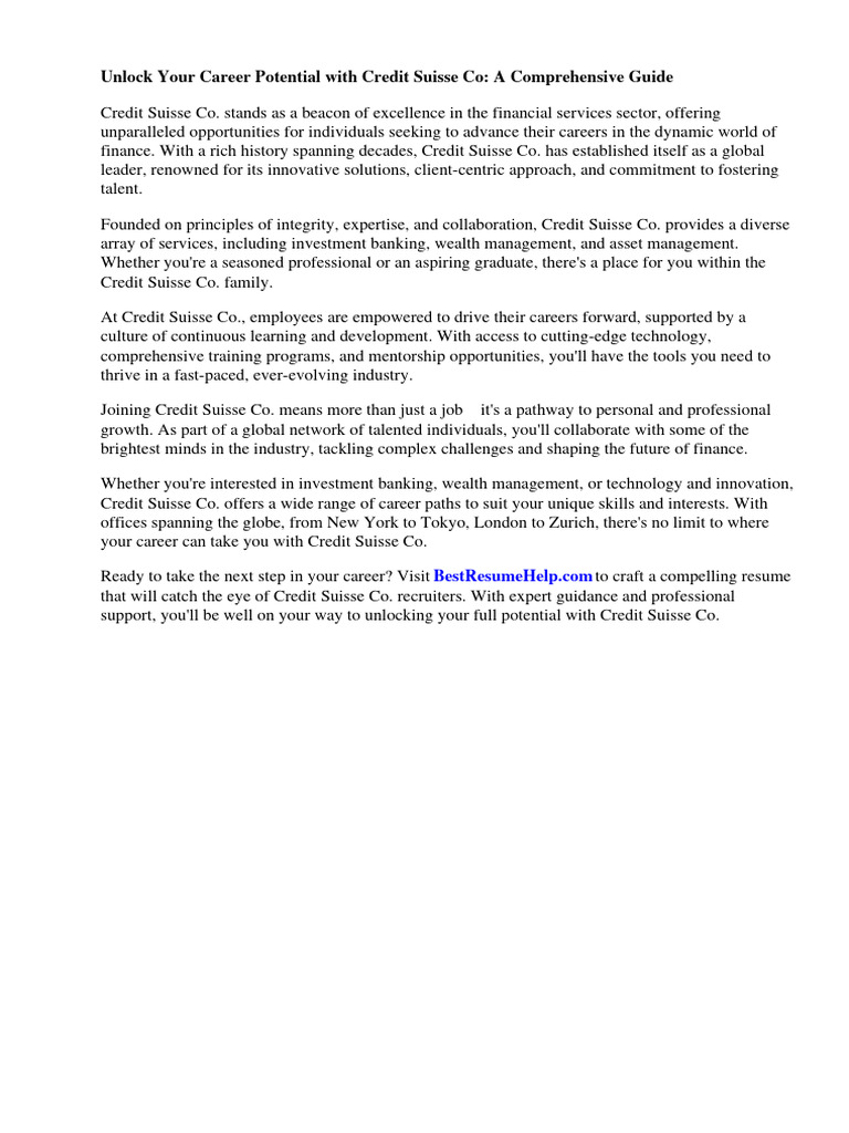 Credit Suisse Cover Letter Example | PDF | Switzerland | Http Cookie
