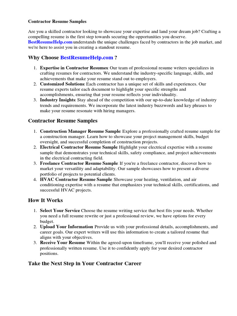 Contractor Resume Samples | PDF | Résumé | Sales