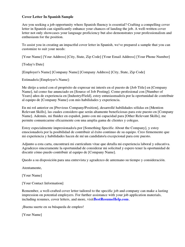 Cover Letter in Spanish Sample | PDF | Crecimiento personal y profesional