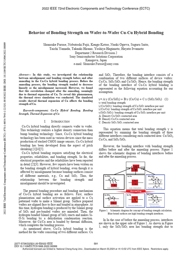 Behavior of Bonding Strength On Wafer-To-Wafer Cu-Cu Hybrid Bonding | PDF