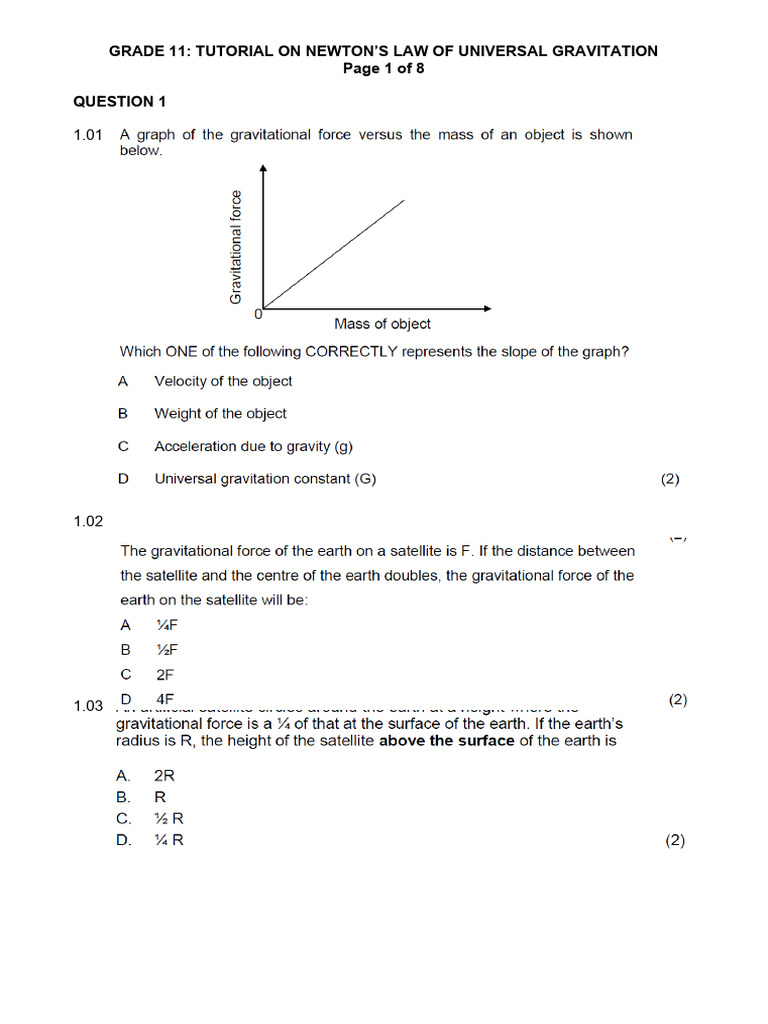 Newton Gravitation Tutorial | PDF | Gravity | Weight