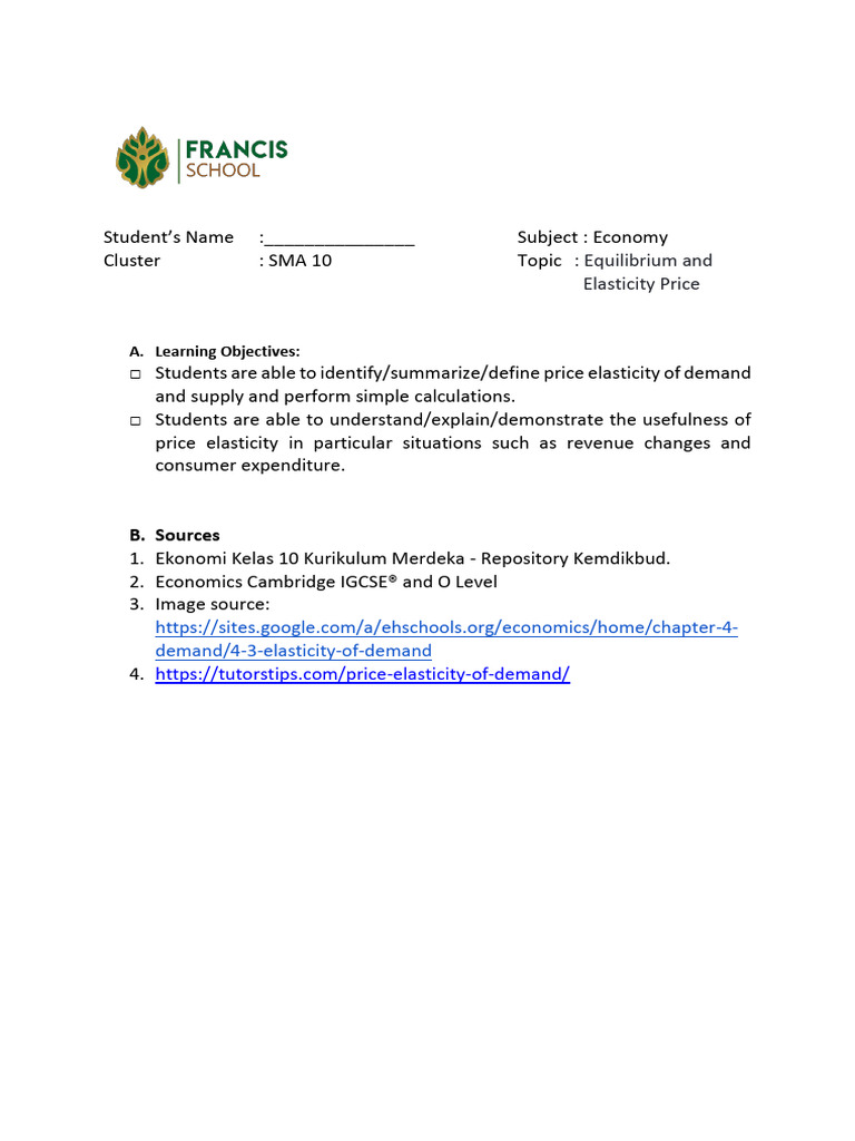 Handout Economy 4 - Equilibrium and Elasticity Price | PDF | Demand | Supply (Economics)