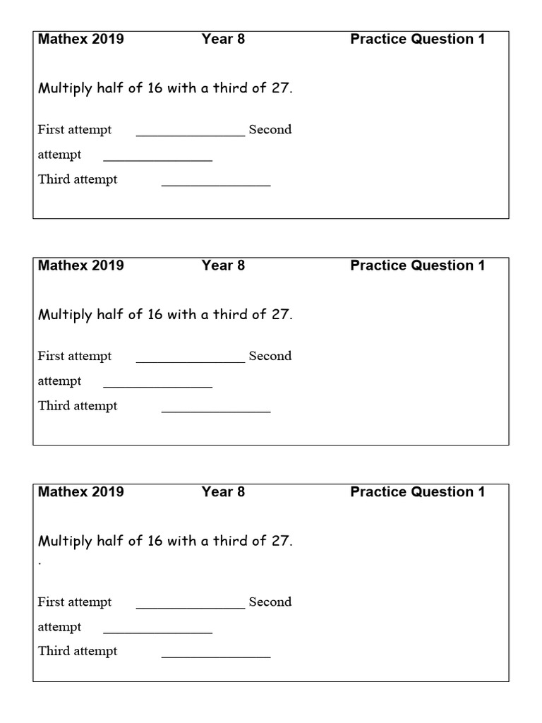 Year 8 Mathex Practice Questions 2019 | PDF | Foods
