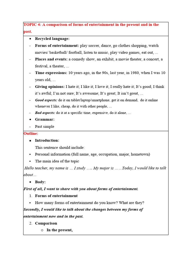Comparing Past and Present Entertainment | PDF | Entertainment