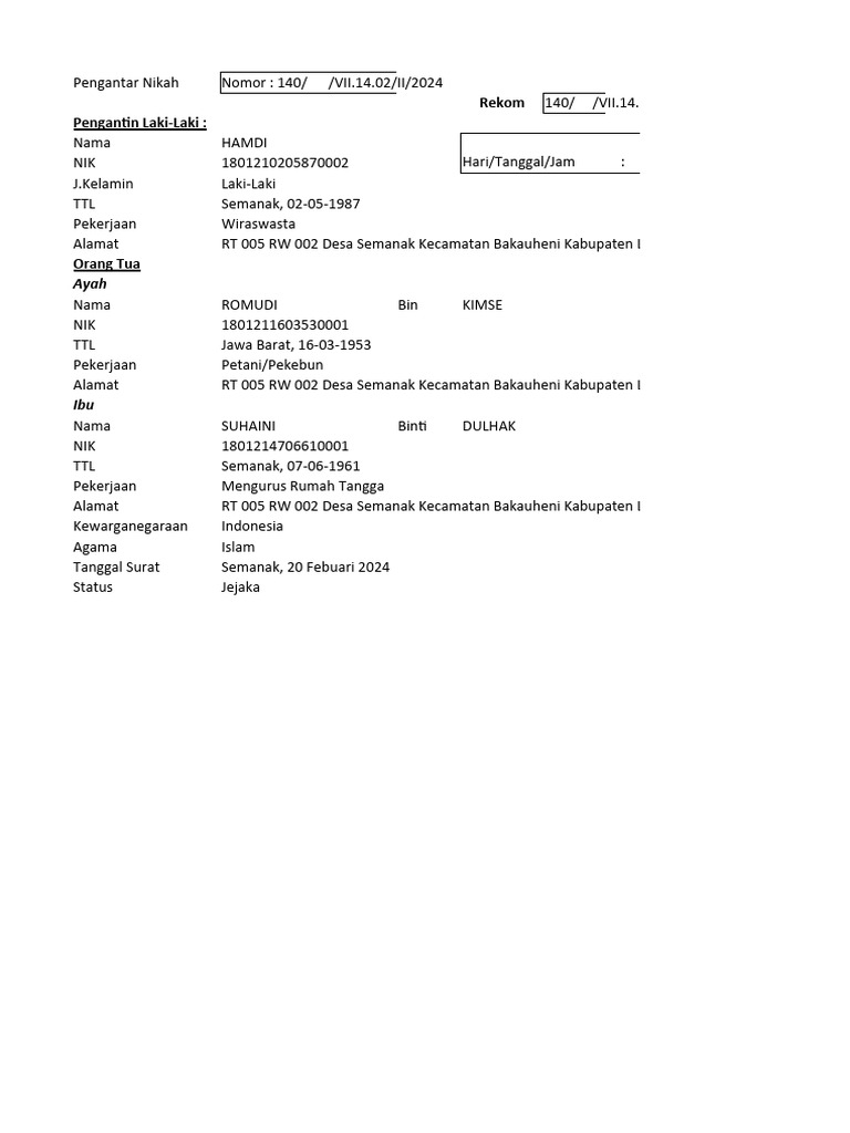 NA Format Baru Untuk Laki-Laki Hamdi | PDF