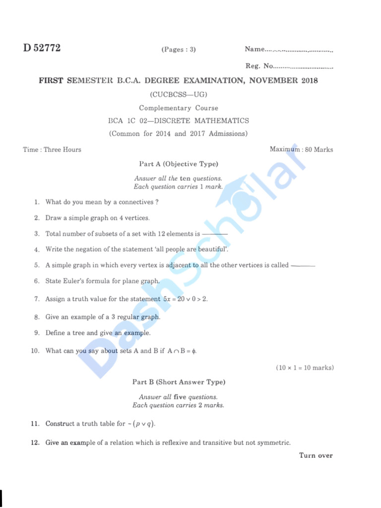 Discrete Mathematics 2018 E1 | PDF | Vertex (Graph Theory) | Graph Theory