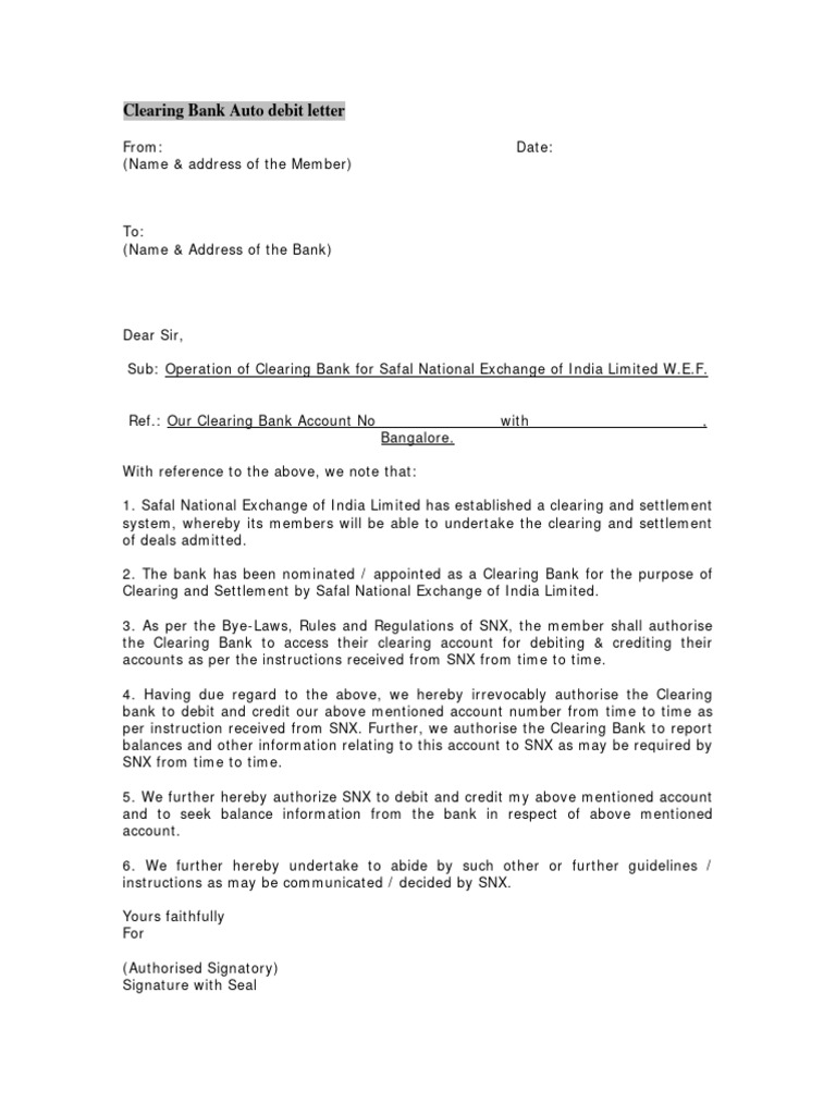 Clearing_Bank_Auto_debit_letter&Standing_Instruction | PDF | Clearing ...