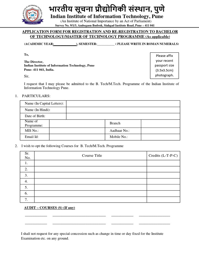 Registration & Re-Registration Form For MTech & PHD Students | PDF ...